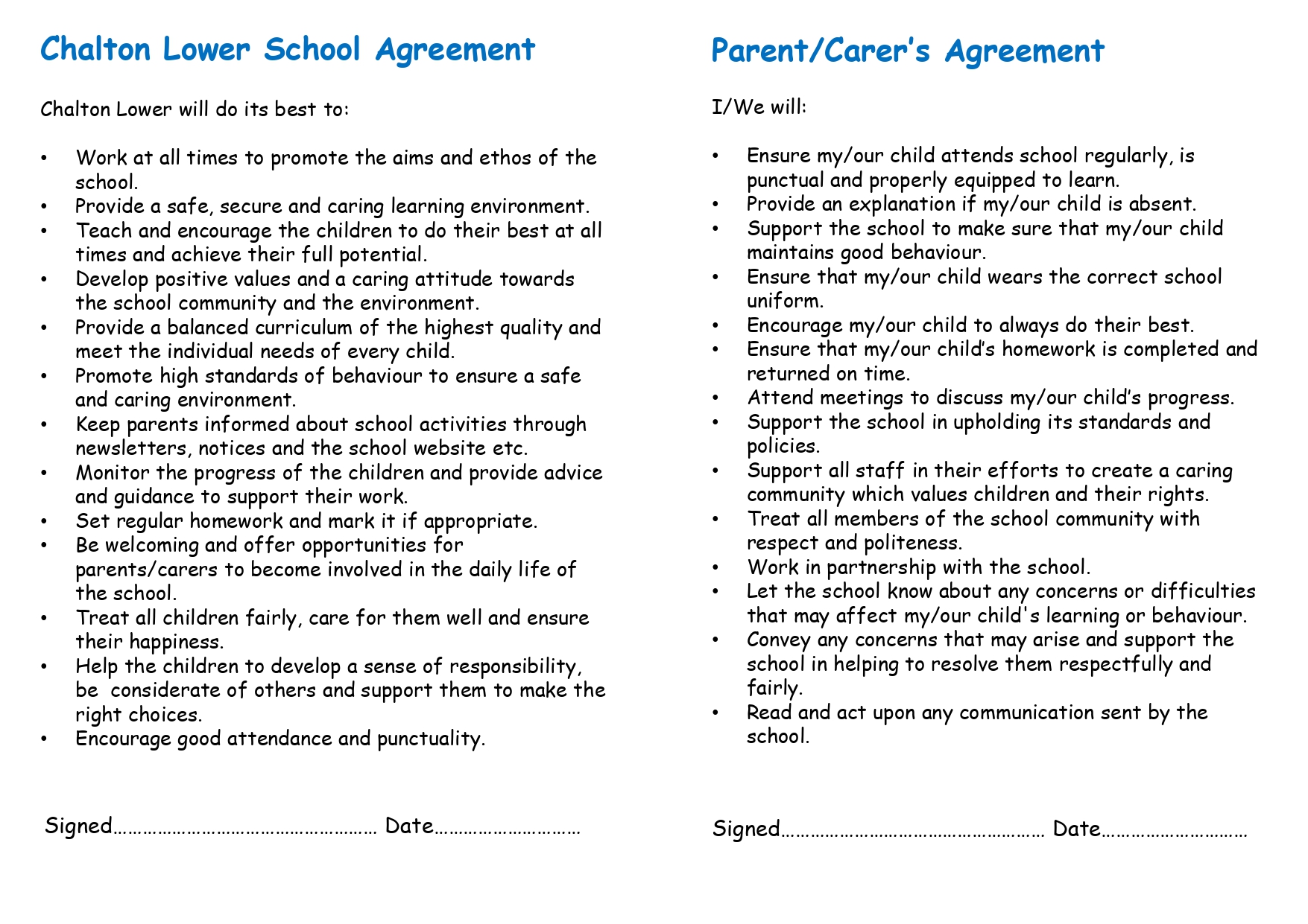 Home-School Agreement – Chalton Lower School